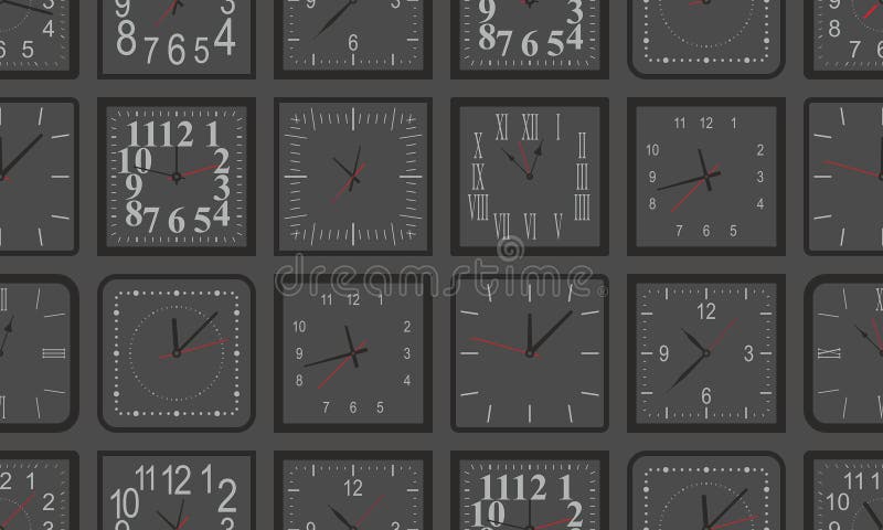 Seamless Pattern with Black Square Wall Clock Stock Vector ...