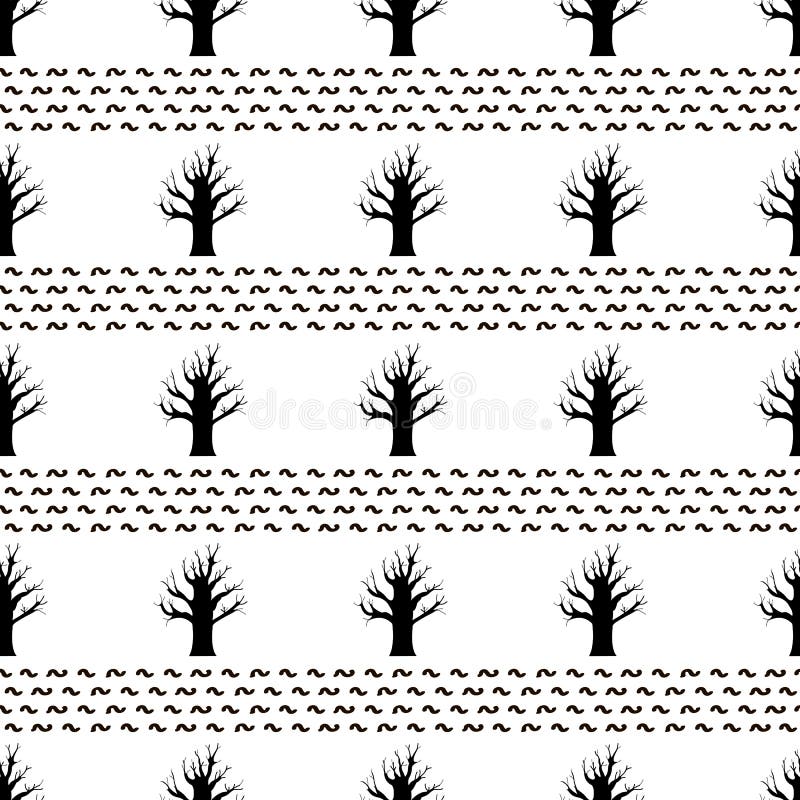 Seamless Pattern with Black Trees Stock Illustration - Illustration of ...