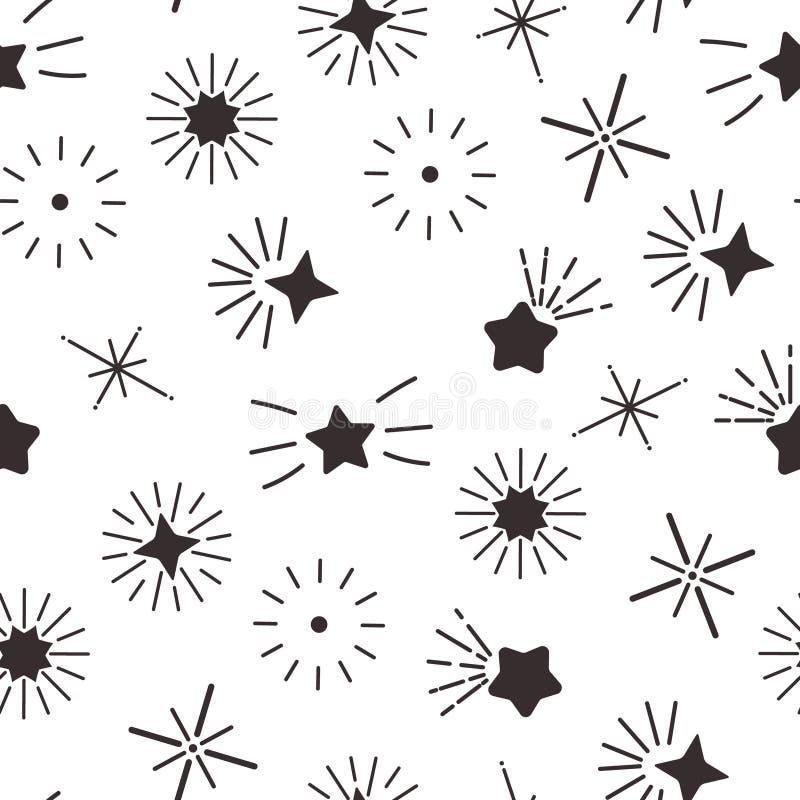Seamless Pattern with Black Twinkling Stars on a Pristine White ...