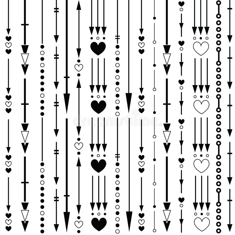 Seamless Pattern of the Black Vertical Arrows, Hearts and Circles Stock ...