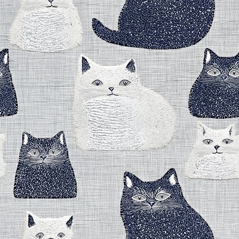 Seamless Pattern with Black and White Cats on a Textured Background ...