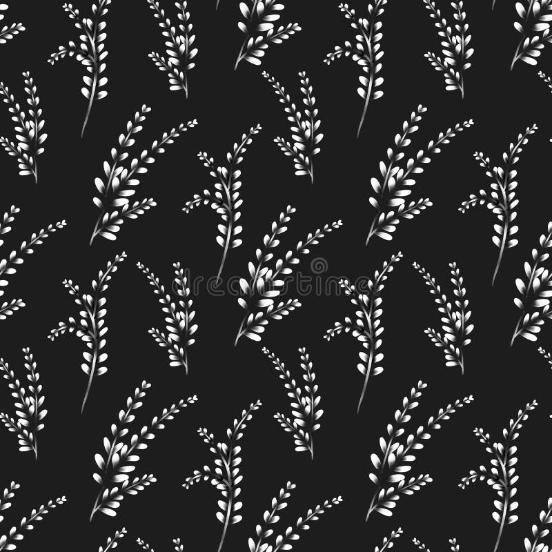 Seamless Pattern with Black and White Drawn Branches on a Dark ...