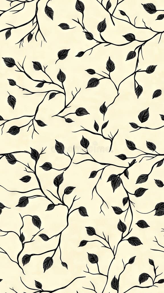 Seamless Pattern - Black & White Leaves on Branches Pattern Stock ...