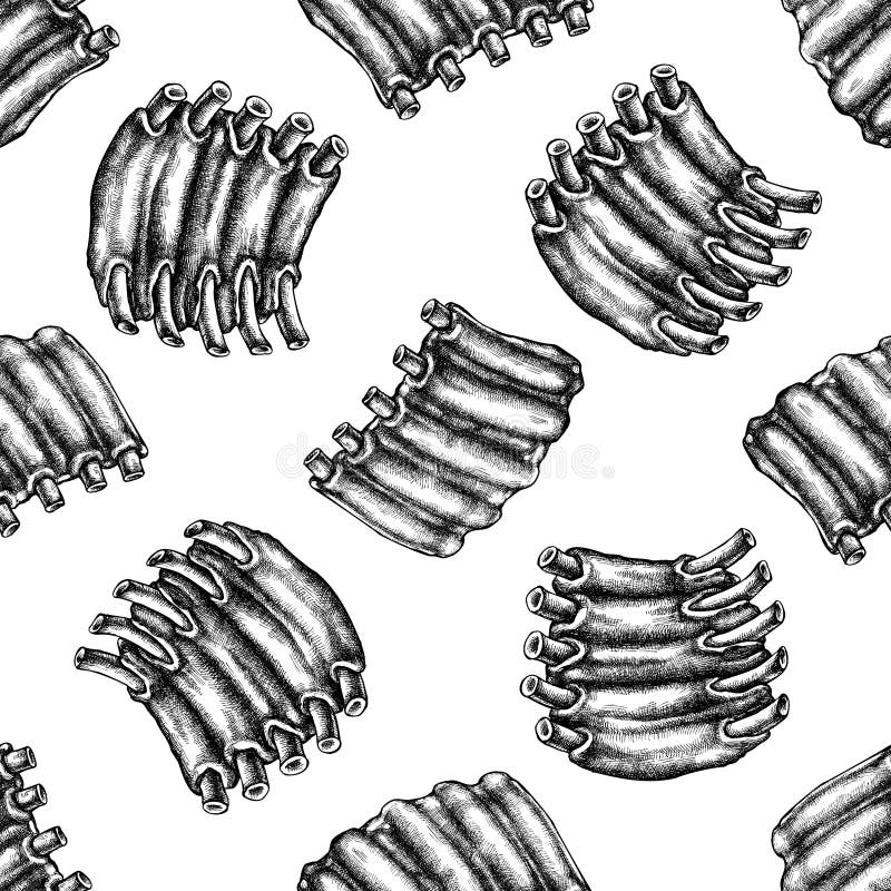 Seamless Pattern with Black and White Pork Ribs Stock Vector ...