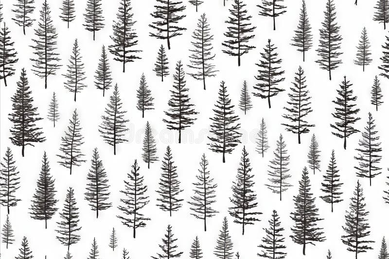 Seamless Pattern - Black and White Repeating Pattern of Pine Trees ...