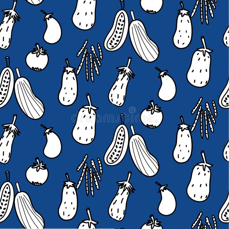 Seamless Pattern Black and White Vegetable Hand Drawn Cartoon Vector ...