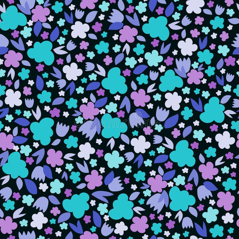 Seamless Pattern with Blob Flowers Cute Abstract Cold Shades. Cut Out ...