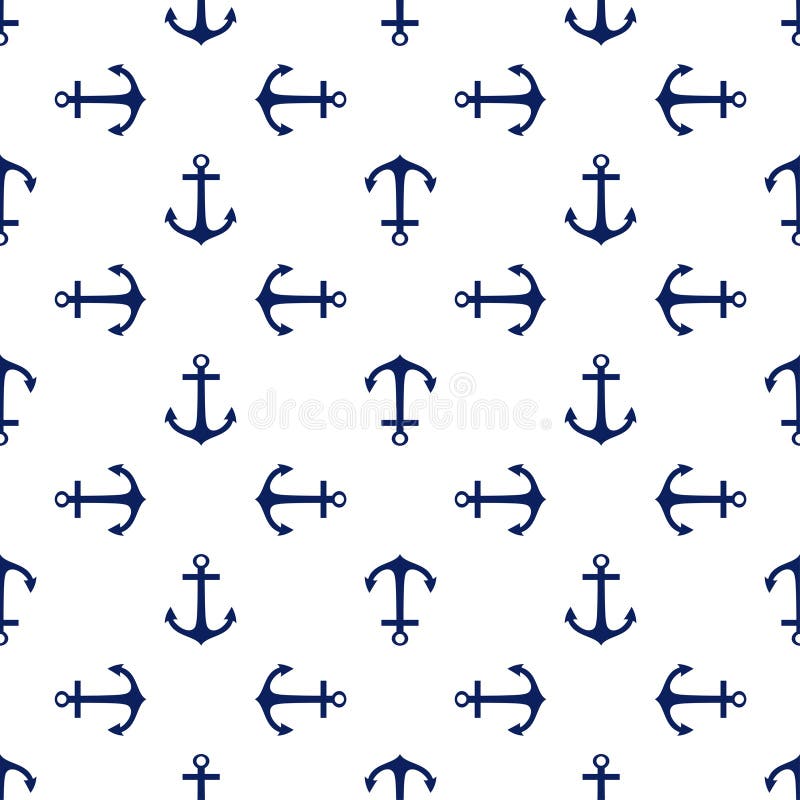 Seamless Pattern with Blue Anchors and White Background Stock Vector ...