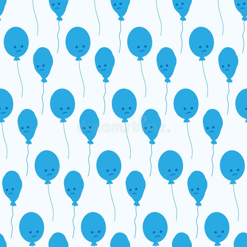 Seamless Pattern of Blue Balloons with Sad Face. Design Concept for ...