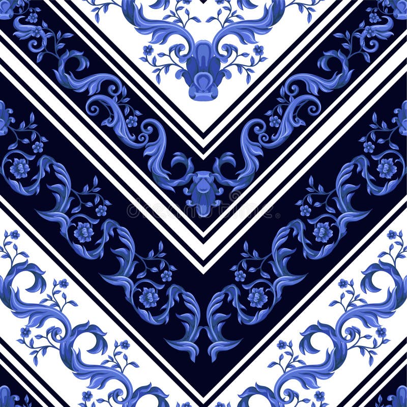 Seamless Pattern with Blue Baroque Elements. Vector. Stock Vector ...