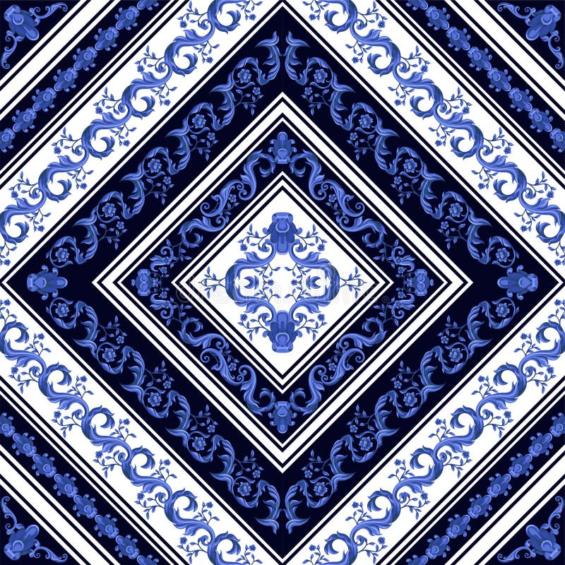 Seamless Pattern with Blue Baroque Elements. Vector. Stock Vector ...