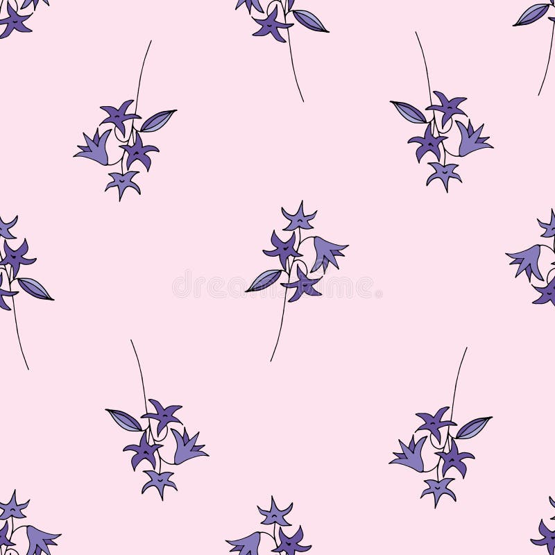 Seamless Pattern Blue Bell Flowers on a Light Pink Background. Stock ...