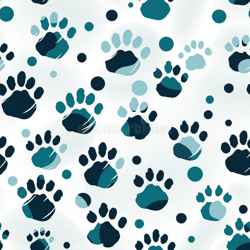 Seamless Pattern with Blue Black Footsteps Paw Prints of Wild Animal on ...