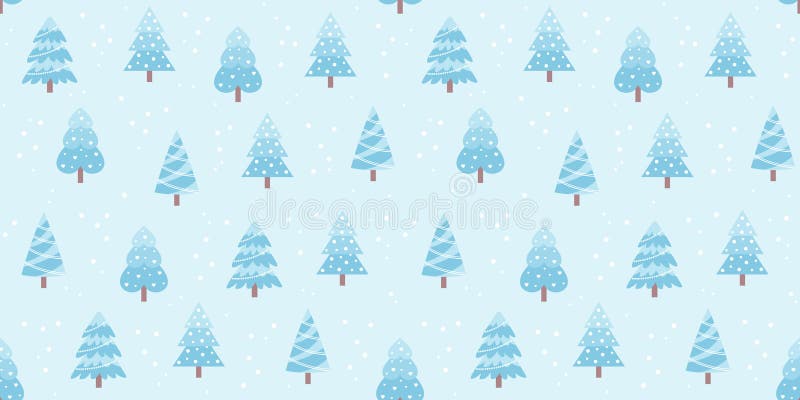 Seamless Pattern with Blue Christmas Trees on a Pastel Blue Background ...