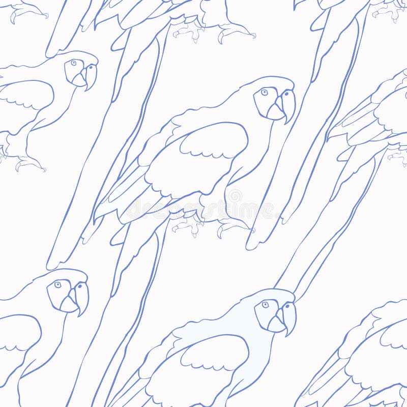 Seamless Pattern Blue Coloring of the Caribbean Parrot Sitting. Stock ...