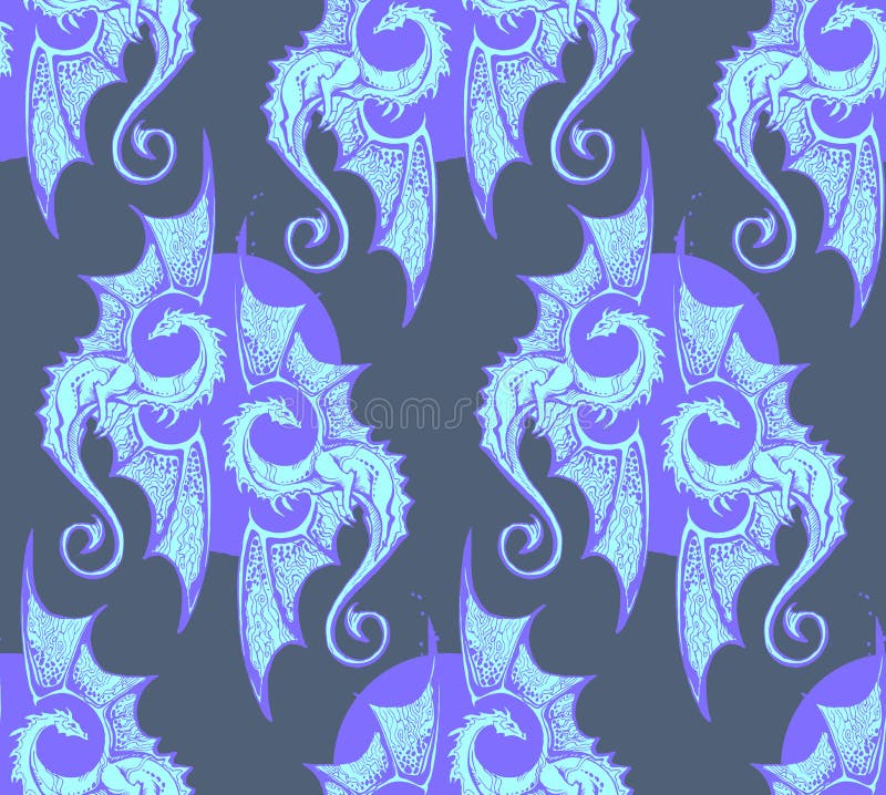 Seamless Pattern. Blue Dragons. Cold Illusive Gothic Texture Stock ...