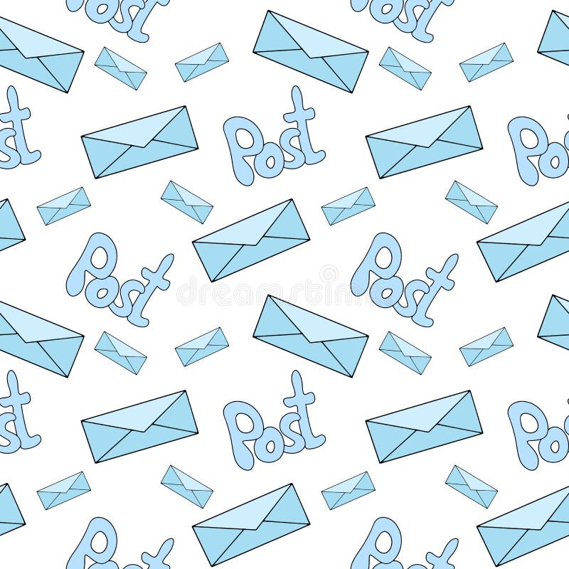Seamless Pattern with Blue Envelopes and Post Lettering. Simple Vector ...