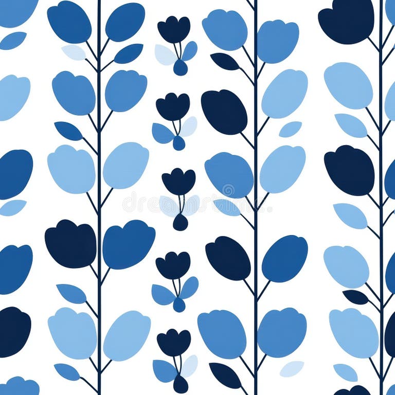 Seamless Pattern with Blue Floral Motifs in Various Sizes on a White ...