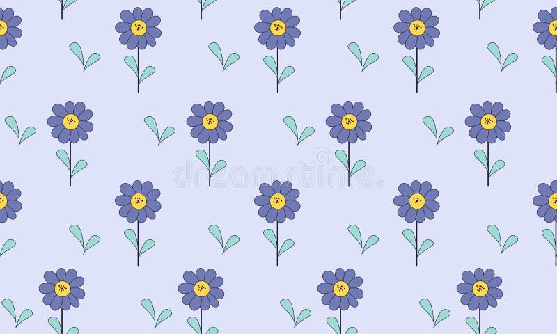 Seamless Pattern Blue Flowers Leaves Stock Vector Illustration Of