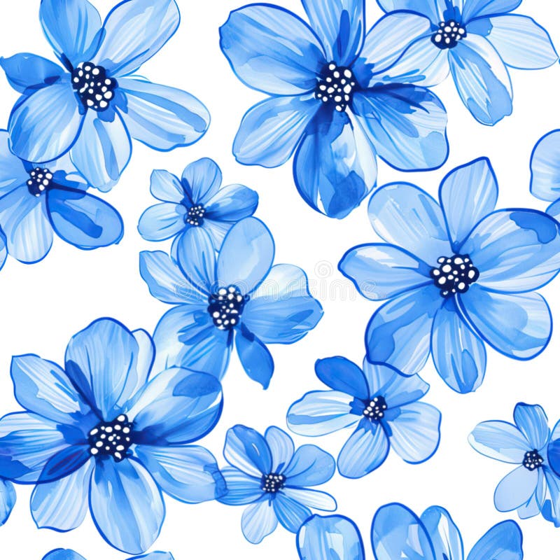 Seamless Pattern of Blue Flowers. Repeating Background Stock ...