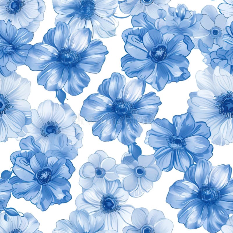 Seamless Pattern of Blue Flowers. Repeating Background Stock ...