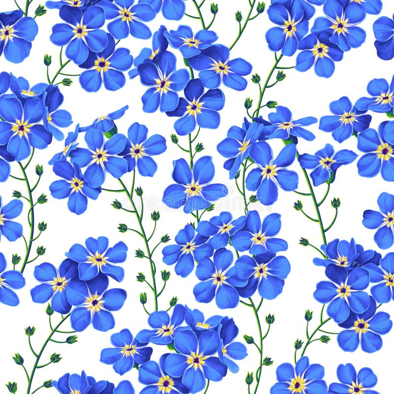Forget-me-nots in a Seamless Vector Pattern. Realistic Blue Flowers on ...