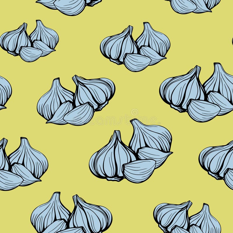 Seamless Pattern of Blue Garlic on a Bright Green Background.the Trendy ...