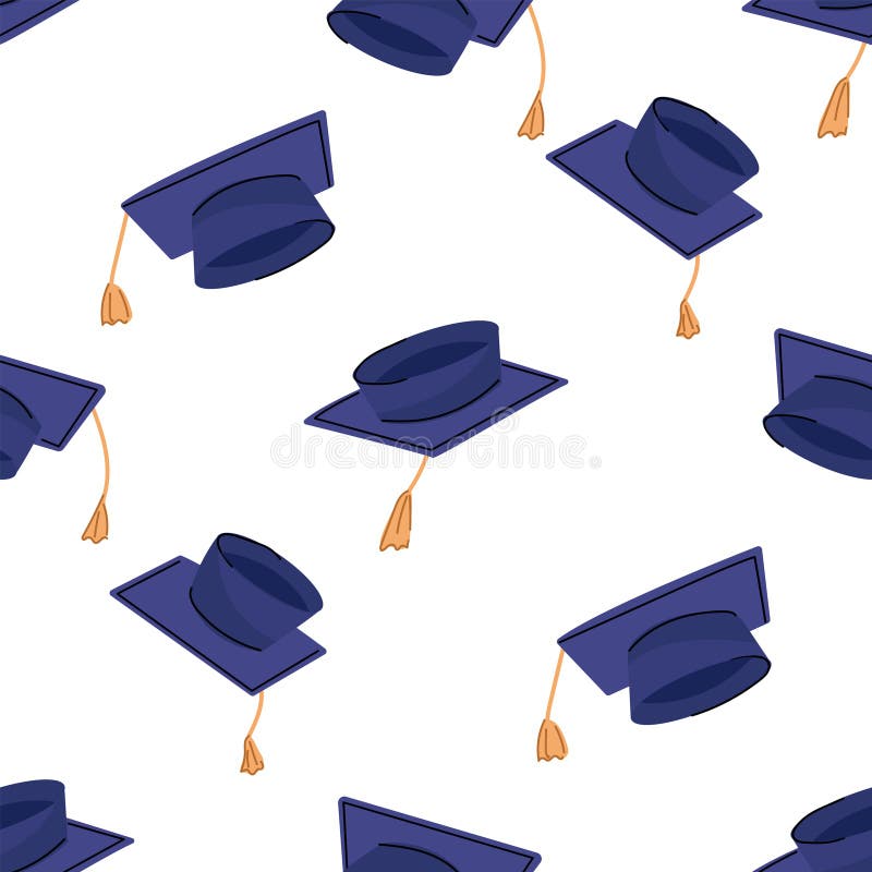 A Seamless Pattern with Blue Graduation Caps. Stock Illustration ...