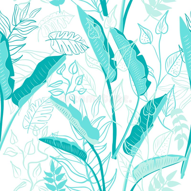 Blue Tropical Palm Leaves, Botanical Vector Illustration, Set Isolated ...