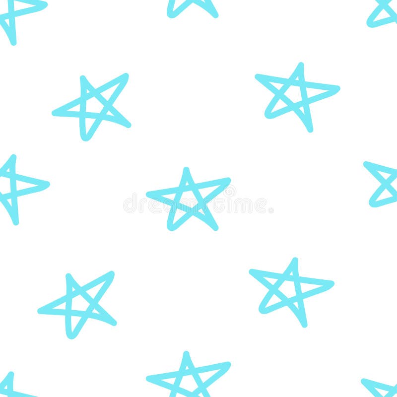 Seamless Pattern with the Blue Hand Drawn Stars. Stock Vector ...
