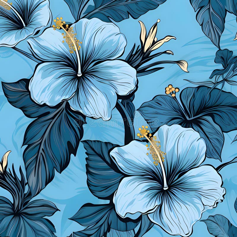 Seamless Pattern with Blue Hibiscus Flowers. Vector Illustration Stock ...