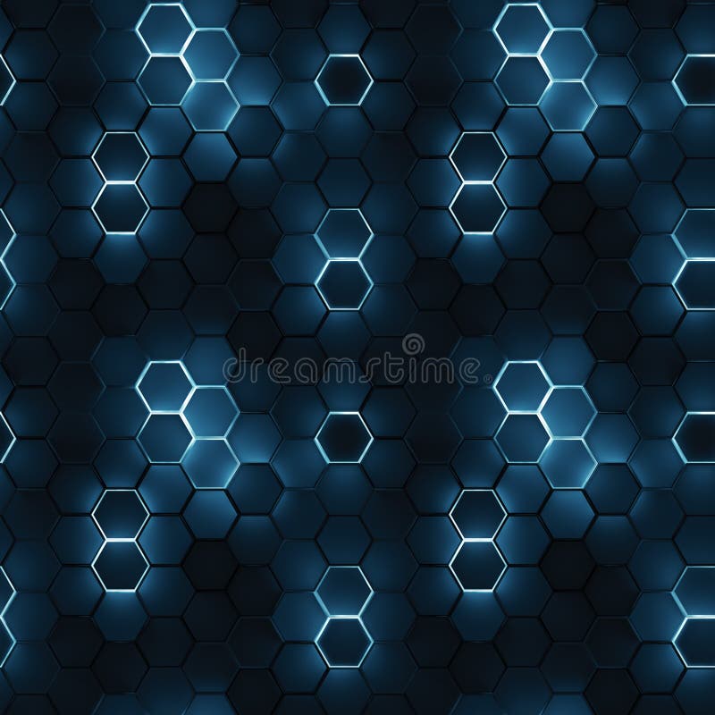 Seamless Pattern of Blue Illuminating Hexagons 3D Render Stock ...