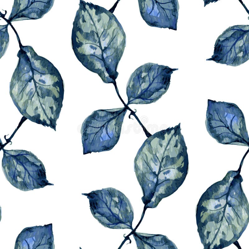 Seamless Pattern with Blue Leaves Stock Vector - Illustration of decor ...