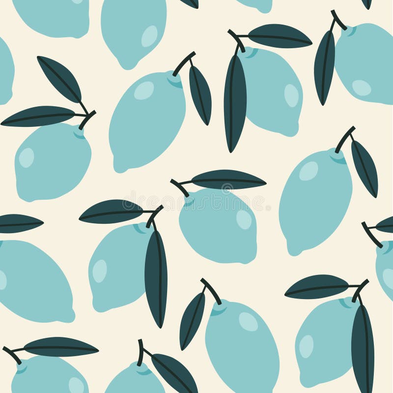 Seamless Pattern of Blue Lemon Background Elements Isolated on Beige ...