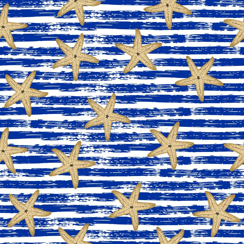 Seamless Pattern. Blue Lines, Starfish Stock Vector - Illustration of ...