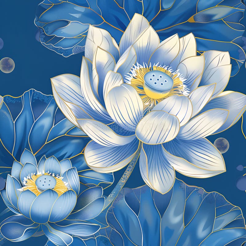 Seamless Pattern with Blue Lotus Flowers. Vector Illustration Stock ...