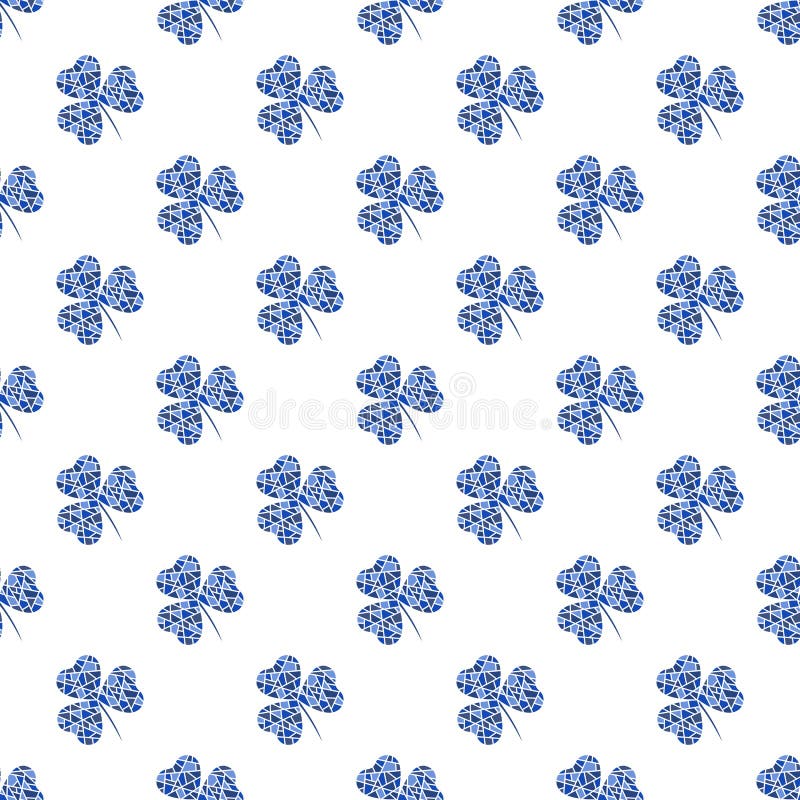 Seamless Pattern with Blue Mosaic Clover Leaves. Modern Background with ...