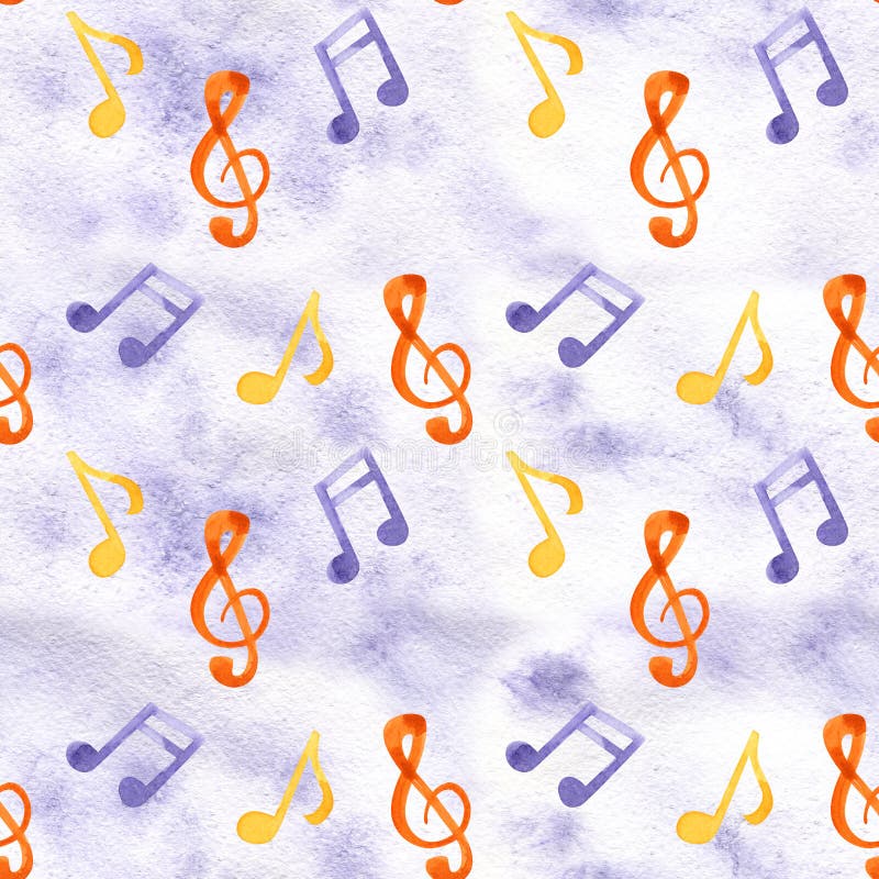Seamless Pattern with Blue Musical Notes and Signs. Hand Drawn Bright ...