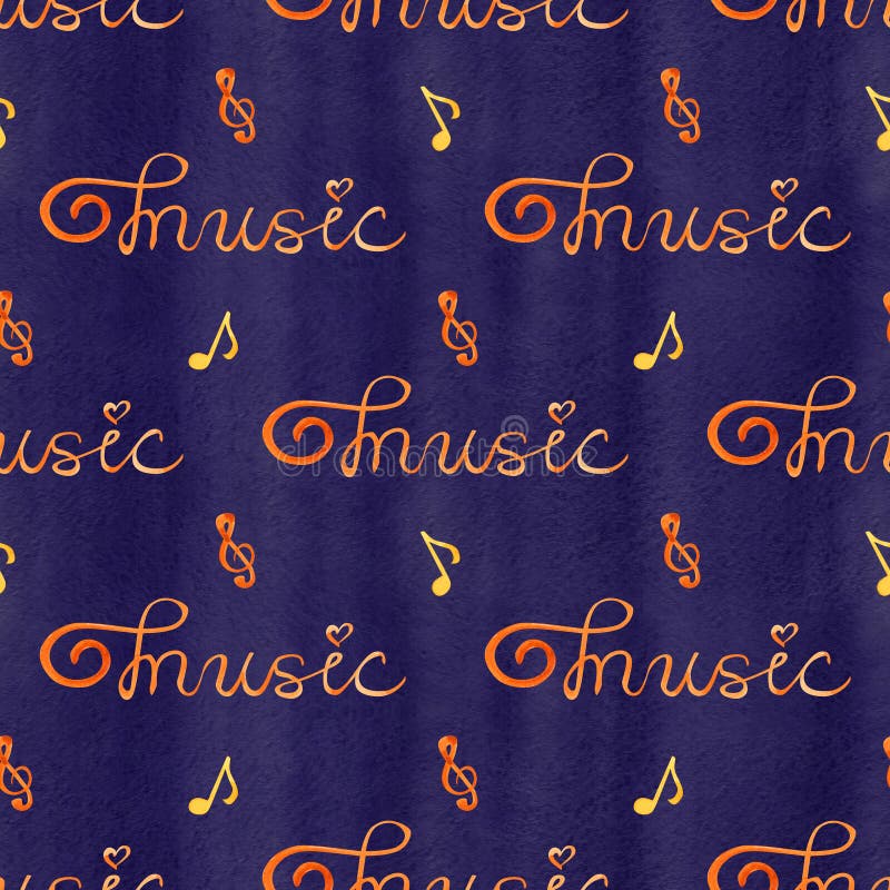 Seamless Pattern with Blue Musical Notes and Signs. Hand Drawn Bright ...