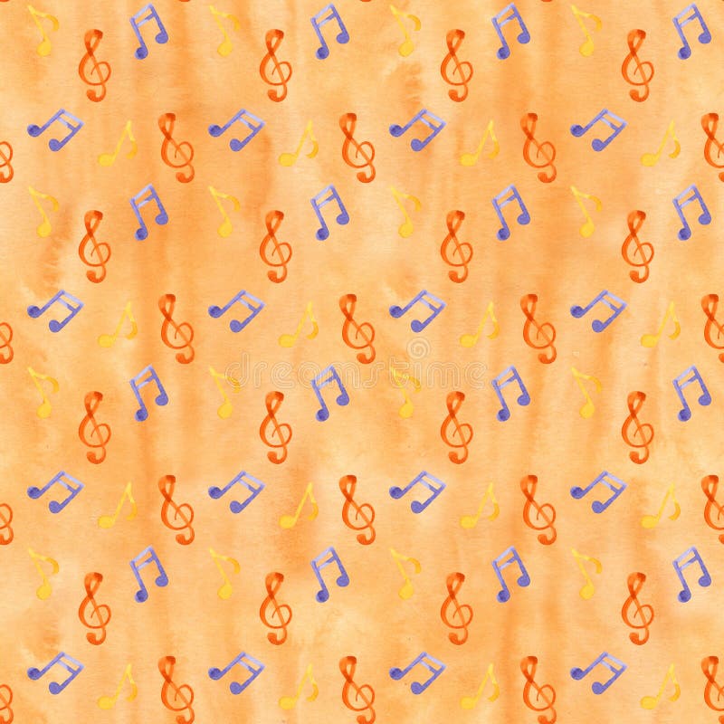 Seamless Pattern with Blue Musical Notes and Signs. Hand Drawn Bright ...