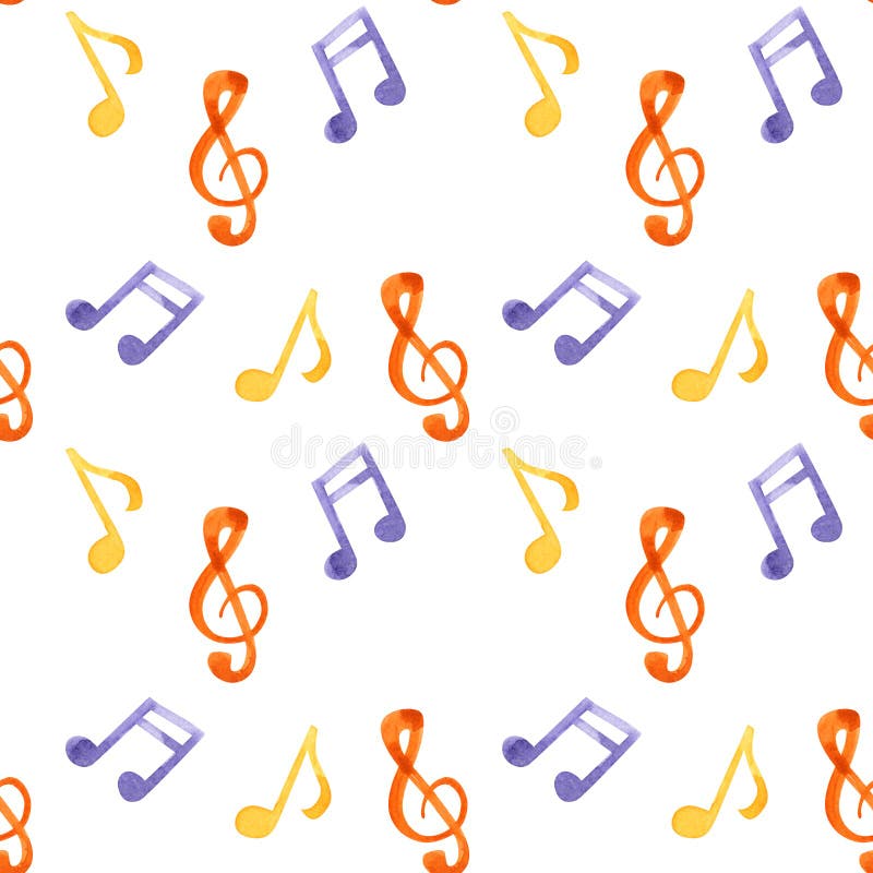 Seamless Pattern with Blue Musical Notes and Signs. Hand Drawn Bright ...