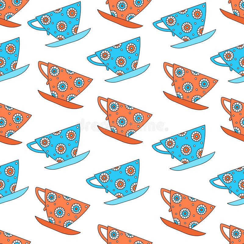 Seamless Pattern with Blue and Orange Cups Stock Illustration ...