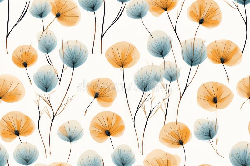 Seamless Pattern with Blue and Orange Flowers on a White Background ...