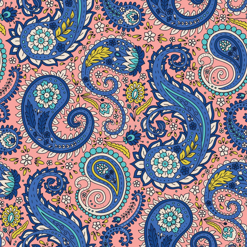 Blue paisley pattern stock vector. Illustration of decor - 35542373