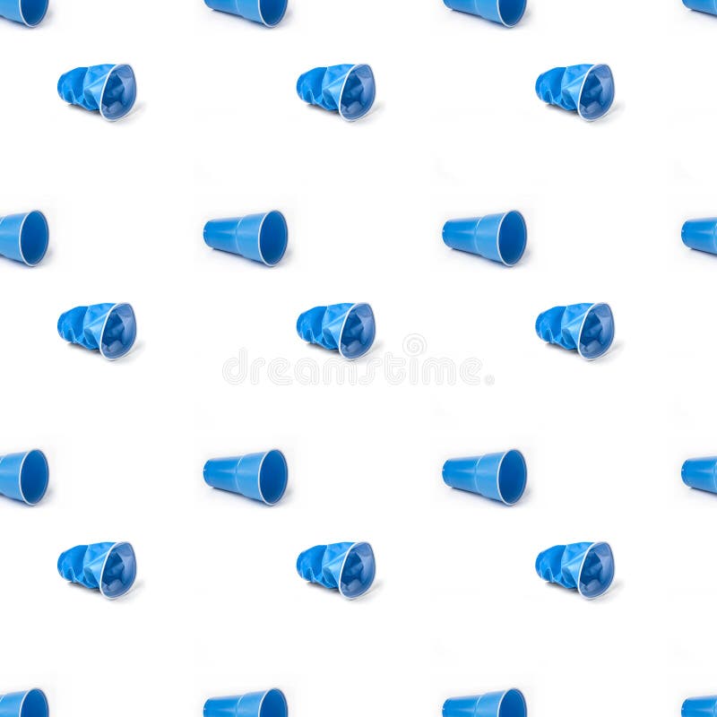 Seamless Pattern of Blue Plastic Cups on a White Background Stock ...