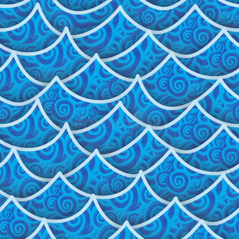 Seamless Pattern Blue Sea Wave Stock Illustration - Illustration of ...
