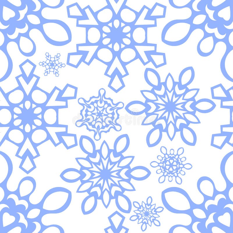 Seamless Pattern of Blue Snowflakes on a White Background. Stock ...