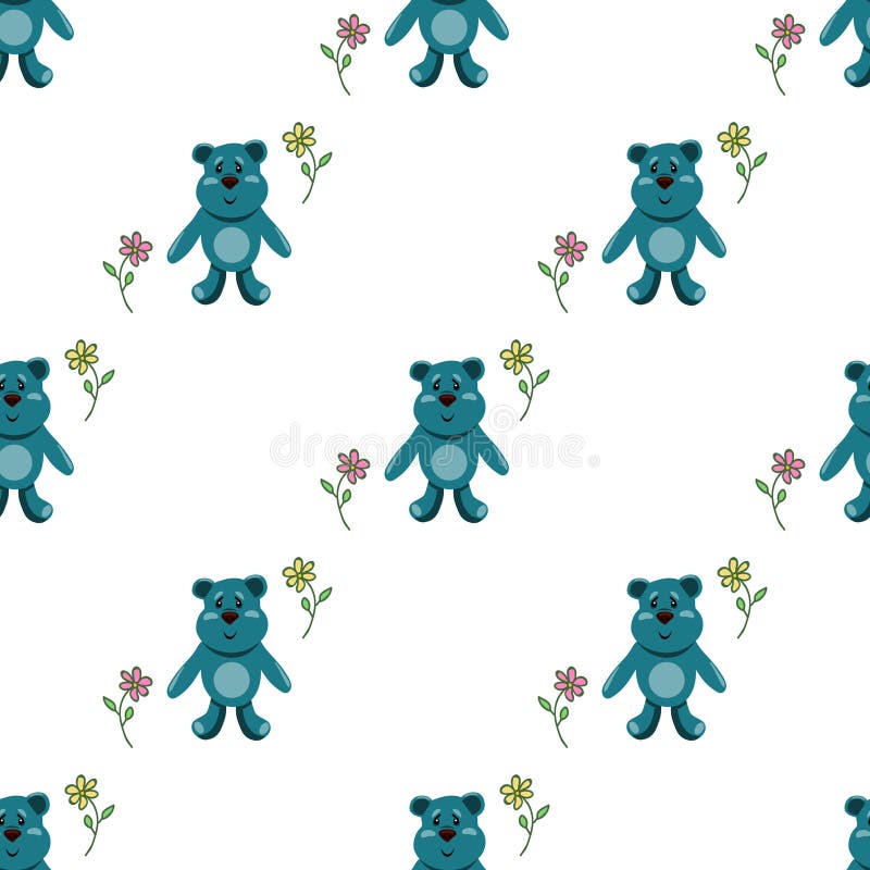 Seamless Pattern with Blue Teddy Bears Stock Illustration ...