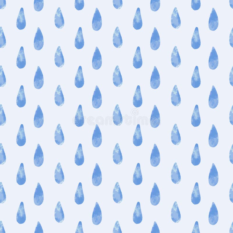 Seamless Pattern with Blue Watercolor Rain Drops. Vector Illustration ...