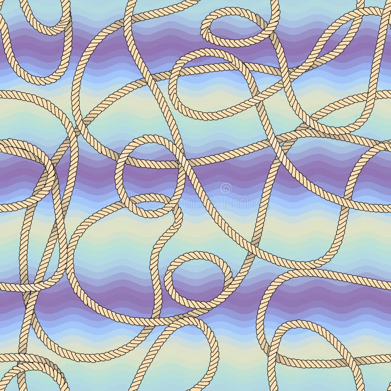 Blue Waves Pattern and Rope in Marine Style. Stock Vector ...